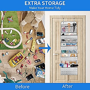 WTY Over The Door Organizer,5-Shelf Over Door Hanging Organizer with 4 Large Pocket,3 PVC Pockets and 2 Metal Hooks, Foldable Wall Mount Fabric Storage for Pantry Nursery Bathroom Closet 50x16x5 inch