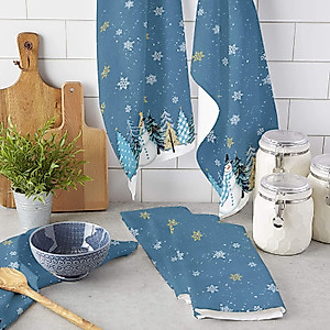 ZOE GARDEN Christmas Snowman Kitchen Towels,Absorbent Microfiber Kitchen Dish Hand Tea Bath Towel,Quick Dry Cleaning Cloth Dishclothes Decorative Sets, Blue Winter Tree Snowflake (1-PC, 18x28)