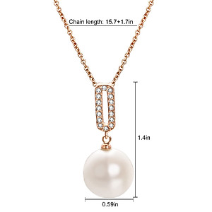 Aleasha 14mm Faux Pearl Necklace for Women Single Floating Pendant Rose Gold Plated Necklaces Jewelry Gifts