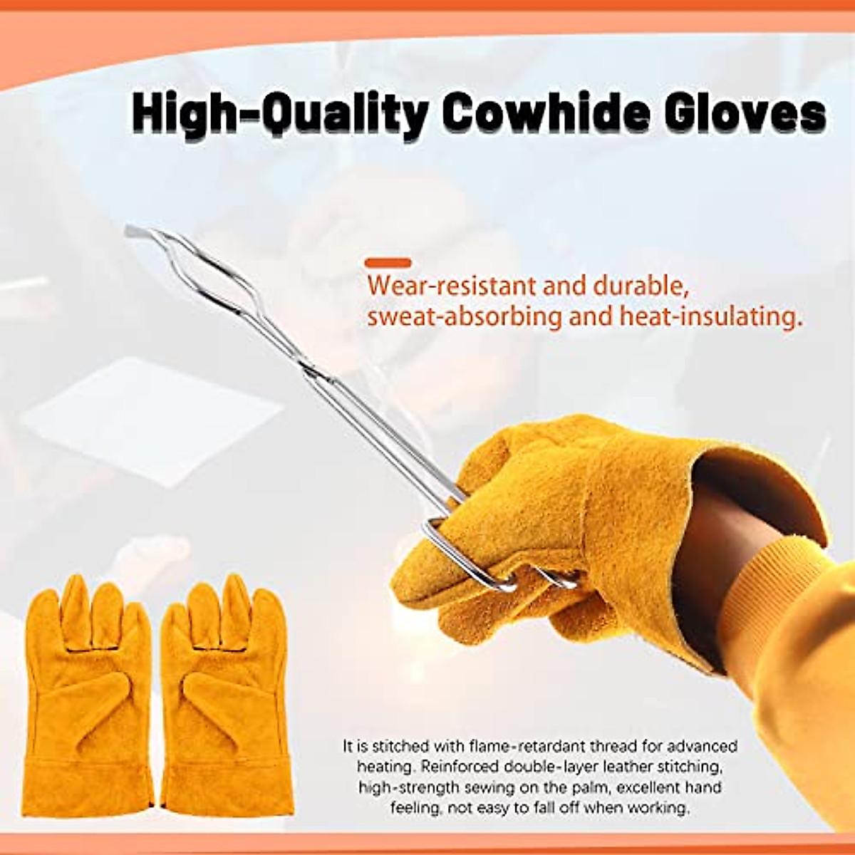 Tanstic 4Pcs Crucible Tongs with General Gloves Set, 10'' 14'' 16'' Stainless Steel Professional Grade Crucible Tongs Kit for Industry Laboratory