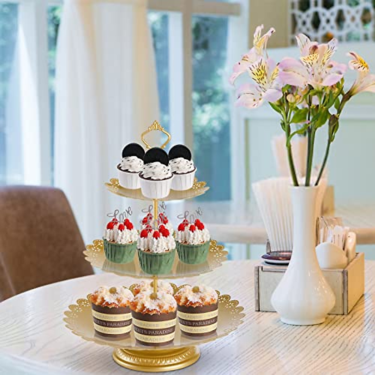Hedume Set of 10 Cake Stand, Metal Cupcake Stand Set with Multiple Combination Styles, Dessert Plate Cake Serving Tray Candy Fruit Display Tower for Wedding, Birthday Party, Baby Shower, Anniversary