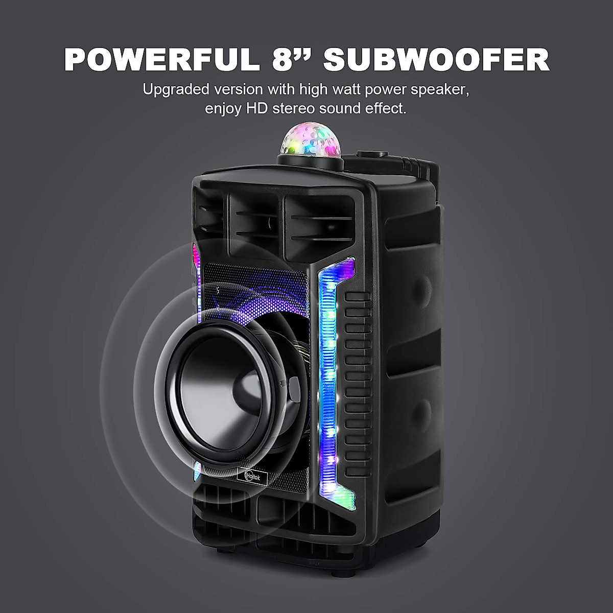 Portable Karaoke Machine 8’’ PA Speaker System Bluetooth Karaoke System for Adults & Kids with Disco Ball, Microphone Rechargeable Battery USB/SD Reader