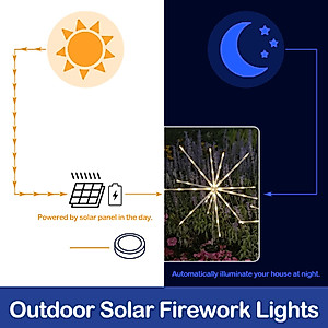 2 Packs Outdoor Solar Firework Lights Solar Powered Starburst Lights LED String Lights with Remote, 8 Lighting Modes Star Lights, Christmas Decorative Hanging Lights for Party Wedding Patio Garden