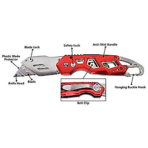 Superior Steel UK750 Folding Utility Pocket Knife Box Cutter with Belt Clip, Easy Release Button, Quick Change and Lock-Back Design