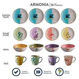 Corona Dinnerware Set 16-pieces Earthenware | Armonia | Hand-Painted | Set de Vajilla 4 puestos | 16 piezas | Ceramica | Artisan Decor