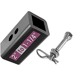 LFPartS from 2" to 1-1/4" Metal Trailer Receiver Hitch Adapter Converter for and Cargo Carriers from 2 inches to 1.25 inches with Anti-Rattle No Wobble Stainless Steel Hitch Pin Bolt Kit