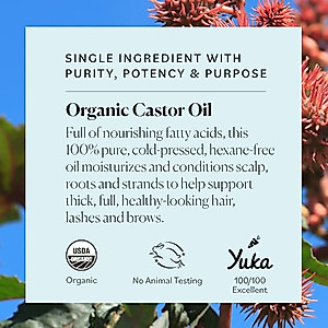 Sky Organics Organic Castor Oil (16 oz) USDA Certified Organic, 100% Pure, Cold Pressed, Hexane Free, Boost Hair Growth, Use with Castor Oil Pack