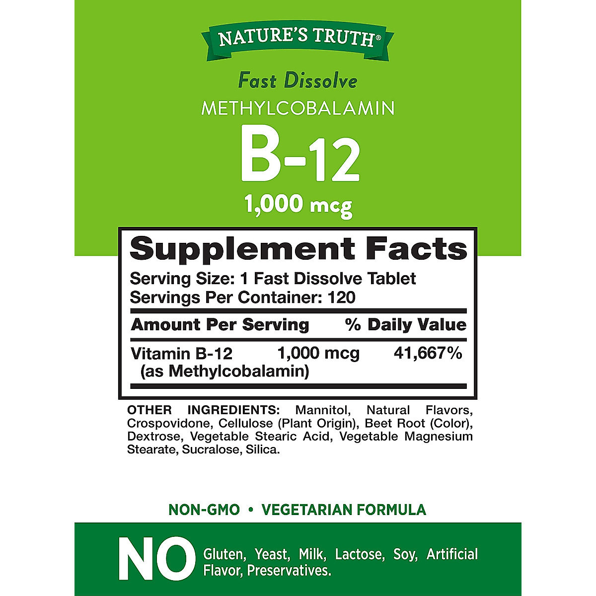 B12 Vitamin Sublingual Tablets | 1000 mcg | 120 Count | Vegetarian, Non-GMO & Gluten Free | Nature's Truth