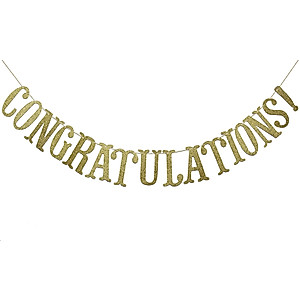 Congratulations Gold Glitter Sign Banner- Graduation, Wedding, Retirement Party Supplies Decorations (Gold)