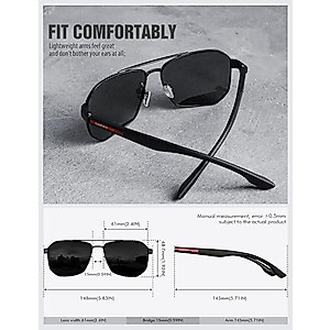 LUENX Aviator Sunglasses for Men Square Polarized Polygon Black Lens Matte Black Frame - UV 400 Protection with Accessories