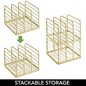 mDesign Metal Divided Stackable Purse Organizer for Closets, Bedrooms, Dressers, Shelves, Storage Solution for Purses, Clutches, Wallets, Accessories - 3 Sections - 2 Pack - Soft Brass