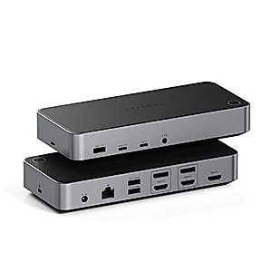 Satechi Triple 4K Docking Station, USB C Docking Station 14 in 1, with 100W PD, 2 DisplayPort, 3 HDMI, 4 USB C, USB-A, Gigabit Ethernet, and Audio Jack for MacBook, Windows