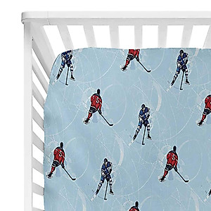 Sport Fitted Crib Sheet,Abstract Lines Background Ice Hockey Pattern Competitive Match Winter Season Microfiber Silky Soft Toddler Mattress Sheet Fitted,28"x 52"x 8'',Baby Sheet for Boys Girls