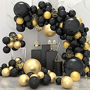 XIYAO Black and Gold Birthday Decorations Happy Birthday Backdrop 60th with 108PCS Black and Gold Balloon Garland Kit Photo Backdrop Background for Birthday Party Decoration Supplies