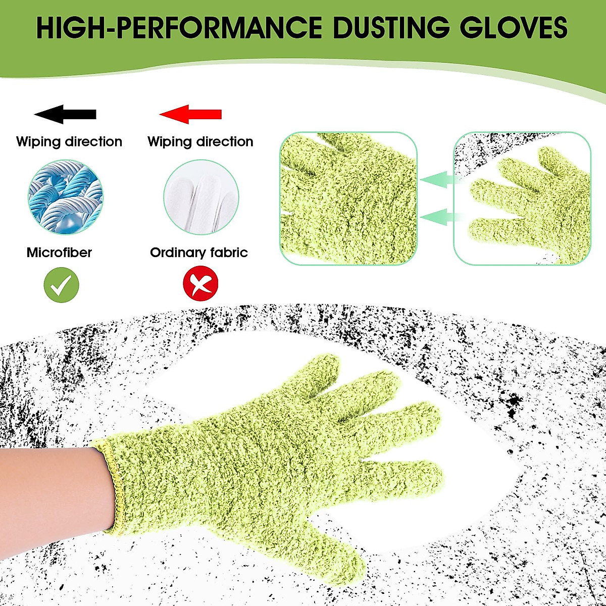 Sibba 2pcs Microfiber Dusting Mitt Gloves Auto Household Cleaning Mittens Cloth Reusable Washable Gloves for Men Women Kitchen House Blinds Plants Mirrors Lamps Car Cleaning (Yellow)