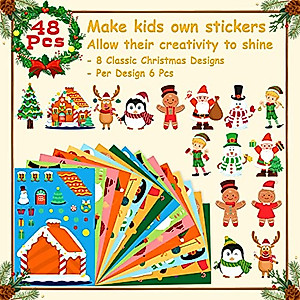 LINAYE 48 Sheets Christmas Stickers Crafts for Kids Toddlers, 8 Styles Make Your Own Christmas Stickers Christmas Goodie Treat Bag Stocking Stuffers Christmas Game Activities for Kids Toddlers Christmas Party Favors