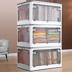 JOYBOS Stackable Storage Bins with Lid and Wheels, 3 Pack 21Gal Plastic Collapsible Storage Bins, Closet Organizers and Storage Large Folding Storage Boxes with Five Doors, Suitable for Home, Office