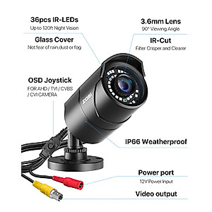 ZOSI 1080P HD 1920TVL Hybrid 4-in-1 TVI/CVI/AHD/960H CVBS CCTV Surveillance Weatherproof Bullet Security Camera Outdoor Indoor,120ft Night Vision,For HD-TVI,AHD,CVI and CVBS/960H analog DVR