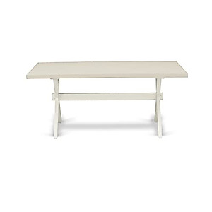 East West Furniture X027EN206-9 9-Piece Dinette Set - a Beautiful Modern Dining Table - 8 Lovely Parson Dining Chairs Nail Heads and High Back (Linen White Finish)