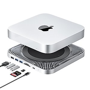 RayCue Mac Mini Hub & Type-C Stand with SSD Enclosure – Mac Mini Stand - Fits 2.5 Inch SATA SSD, USB-C Data Port, Dual USB 3.0/2.0 Port, Micro/SD Card Readers – for Mac Studio, Mac Mini M1 M2