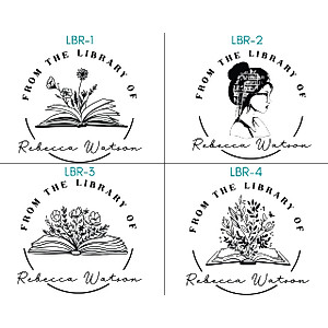 from The Library of | Ex Libris | Floral Book Stamp | Personalized Book Embosser | Custom Library Stamp | Monogram Self-Inking Wood Handle Stamper (Floral 3)