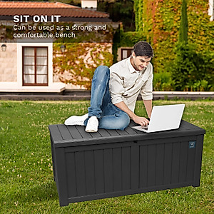 230 Gallon Large Outdoor Storage Box, Durable Deck Boxes Outdoor Waterproof, Resin Waterproof Deck Box for Patio Furniture Outdoor Cushions Garden Tools and Pool Storage (Black, 120 Gallon)