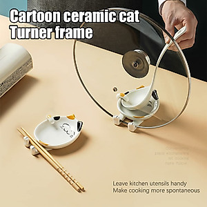 Cat Spoon Rest, Ceramic Cute Spoon Holder Rest for Stove Top, Cat Kitchen Accessories, Stove Holder Utensil Spoon Rest for Kitchen Counter (Yellow)