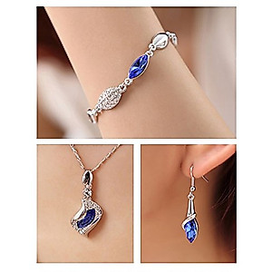 Graces Dawn® Beautiful Cubic Zirconia with Platinum Plated Chain Necklace Angel Elf Pendant Mosaic crystal Necklace bracelet and earrings set Necklace 18" (Royal blue)