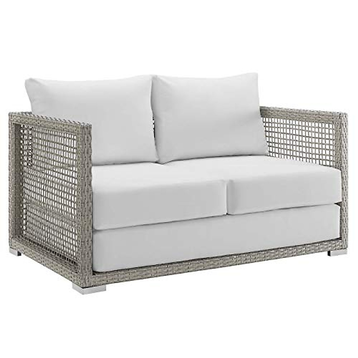Modway Aura Outdoor Patio Wicker RattanSofa, Loveseat, Armchair and Coffee Table in Gray White
