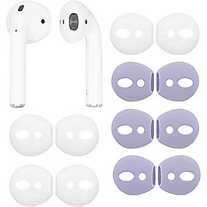 Rayker Fit in Case Ear Tips Replacement for Airpods, Anti-Slip Fit in Charging Case Earbuds Silicone Covers for Airpods 1 & Airpods 2 Headphone, 6 Pairs, White/Purple