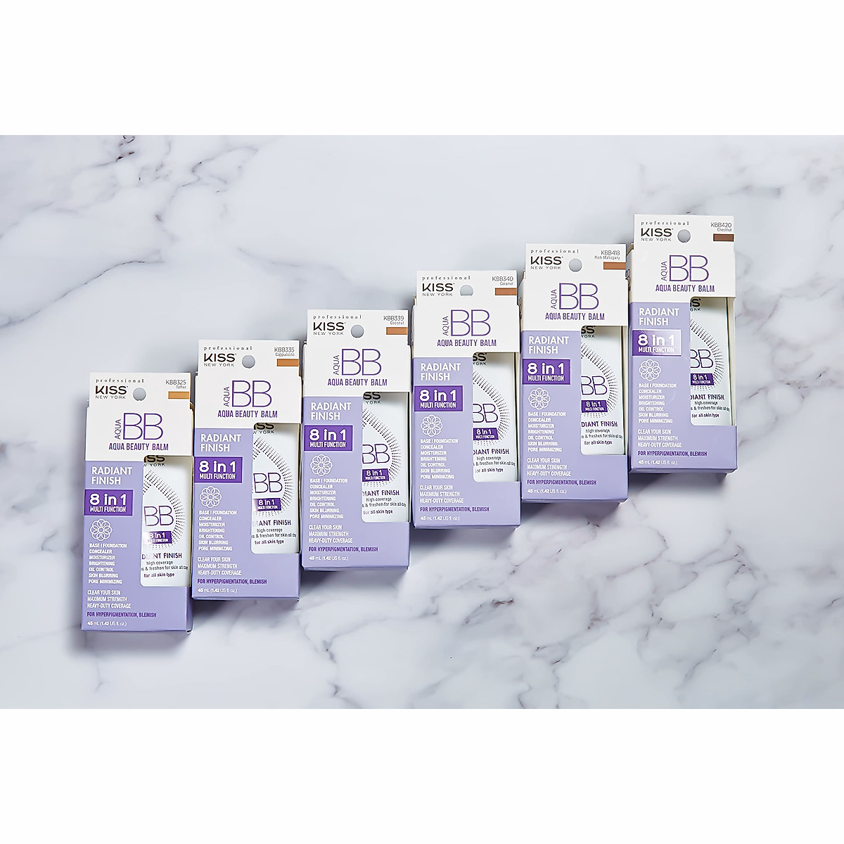 Kiss New York Aqua BB Cream 8-in-1 Multi Function Cover and Care Beauty Balm, Korean Skin Care Argan Oil Infused, Radiant Finish, Hydrating Full Coverage BB Cream 1.42 Fl Oz (Coconut)