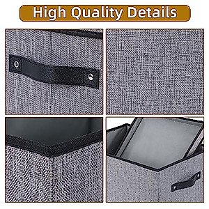 YheenLf Fabric Storage boxes,Storage Baskets for Shelves with Lids, Fabric Storage Bins with Handles, Decorative Linen Closet Organizers Boxes,Medium, Gray, 1-Pack