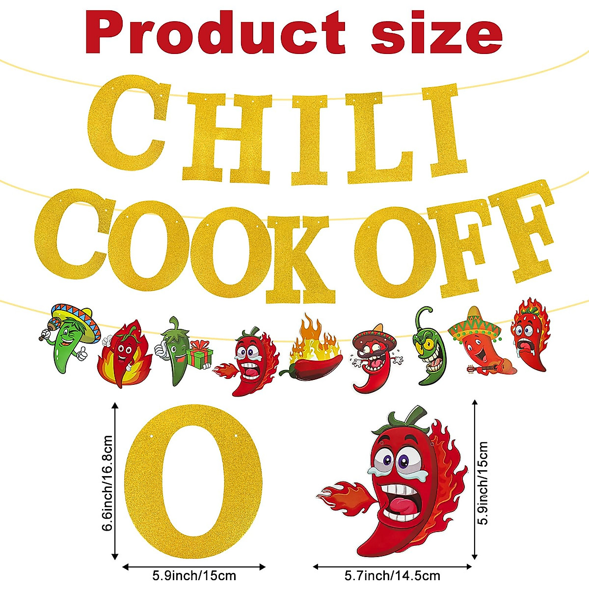 Shiny Chili Cook Off Banner Set - Pre-Assembled Chili Contest Pennants with Chili Pattern Flag and Accessories - Red Hot Chili Cooking Decor Banners - Perfect Chili Cook-Off Party Deco and Chili Decoration Banner Supplies (2 Pcs