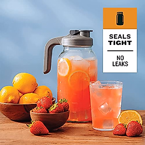 County Line Kitchen Glass Mason Jar Pitcher with Lid - Wide Mouth, 2 Quart (64 oz / 1.9 Liter) - Heavy Duty, Leak Proof - Sun & Iced Tea, Cold Brew Coffee, Breast Milk Storage, Flavored Water & More