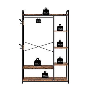 AVGVLIJ Heavy Duty Garment Rack 43.7’’w x 15.75’’d x 70.08’’h, Free-Standing Closet System with Open Shelves and Hanging Rod (Rustic Brown + Particle Board)