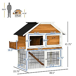 PawHut Rabbit Hutch Outdoor for 2 Rabbits, Wooden Rabbit Cage with Flower Bed, Removable Tray, Ramp