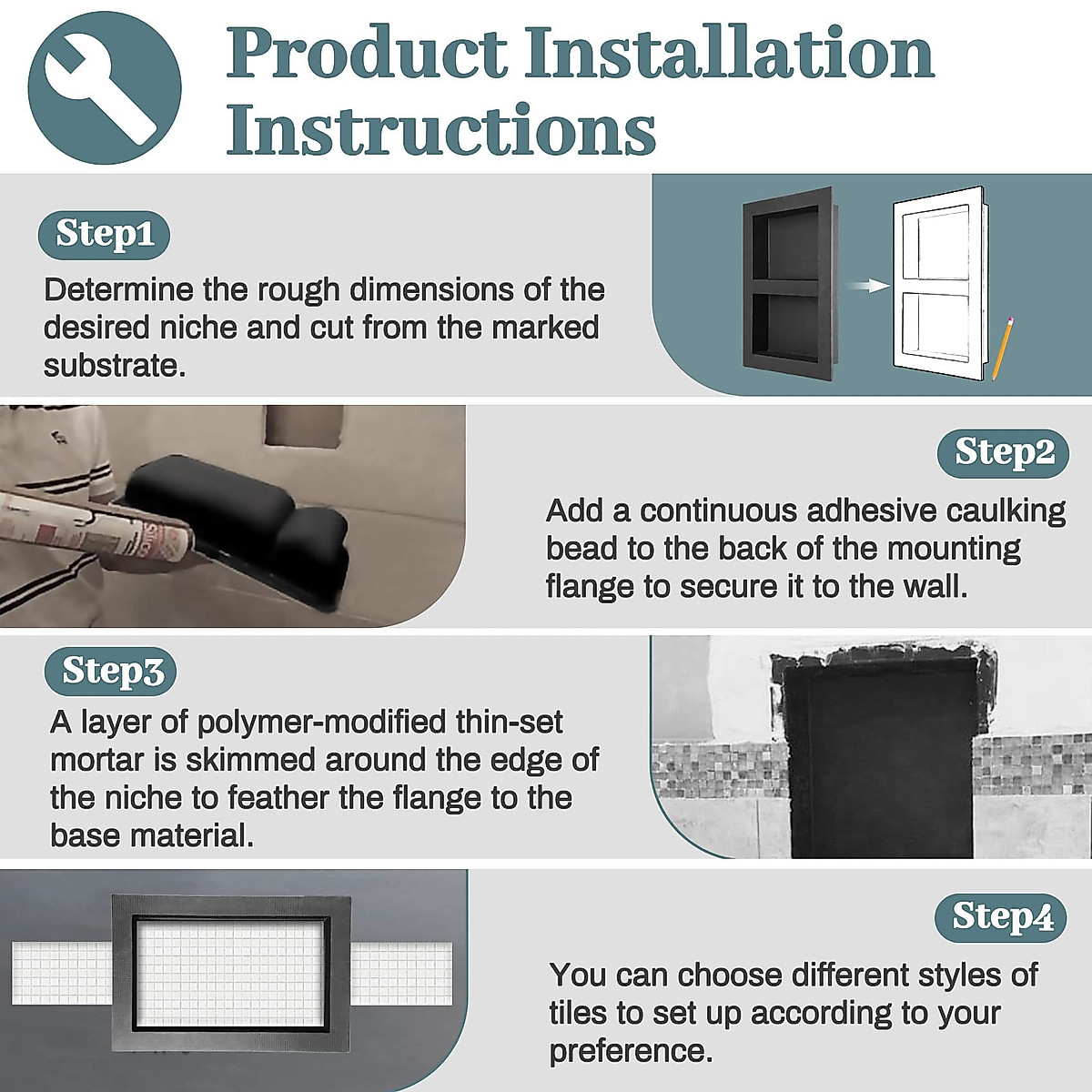 Shower Niche,12"x20"Tile Rectangle Shower Niche, Movable Partitions The ...