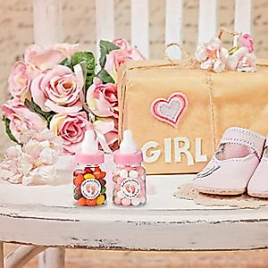 48 Pieces 1.5 x 3.5 Inch Baby Shower Mini Milk Bottle with 500 Adhesive Thank You for Showering Stickers, Small Pink Baby Shower Bottle Plastic Fillable Gift Boxes DIY Baby Shower Party Favor