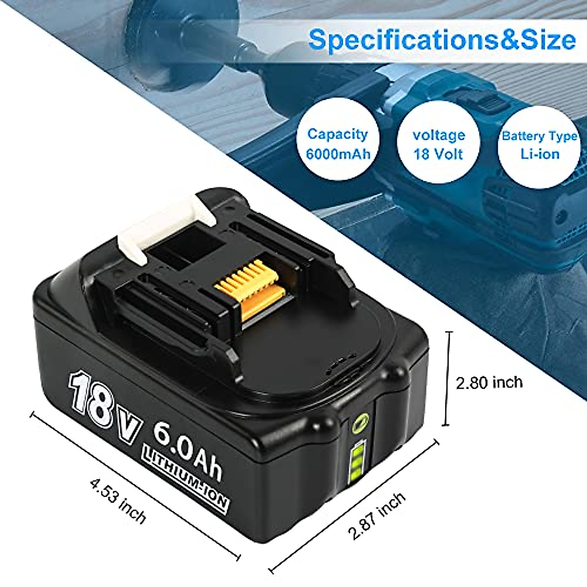 SUnMilY for Makita 18v Battery, 6.0Ah Replacement Lithium Batteries Compatible with Makita Battery 18V BL1860 BL1850 BL1850B BL1840 BL1840B BL1830 BL1830B BL1815B (4 Pack)