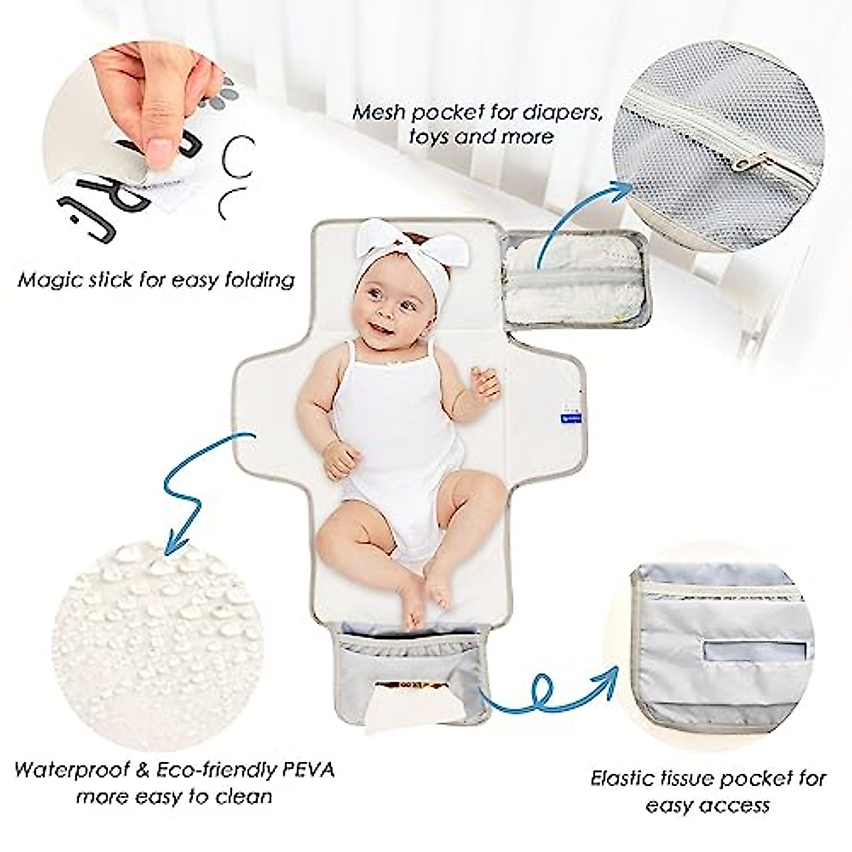 Cute Corgi Portable Baby Changing Pad Diaper Changing Table Pad Foldable Waterproof Travel Changing Station with Built-in Pillow for Baby Newborn Essentials