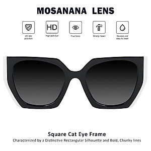 mosanana Square Cat Eye Sunglasses for Women Trendy Black White Cateye Rectangle Cool 90s Cute Funky Fashion 2022 Ladies 70s Retro Vintage Youth Chunky Baddie Stylish Sharp Pointed Shade 80s COCO
