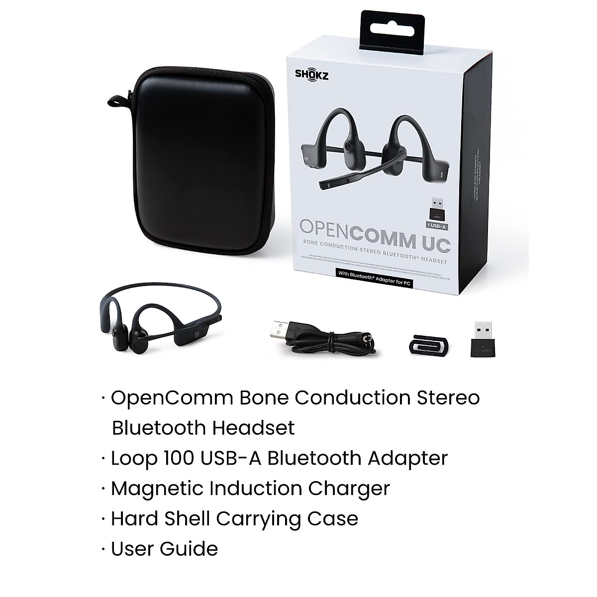 SHOKZ OpenComm UC Bone Conduction Bluetooth Stereo Computer Headset with Loop110 USB-C Adapter-Wireless PC Headphones with Noise-Canceling Boom Microphone for Home Office Use,with Bookmark