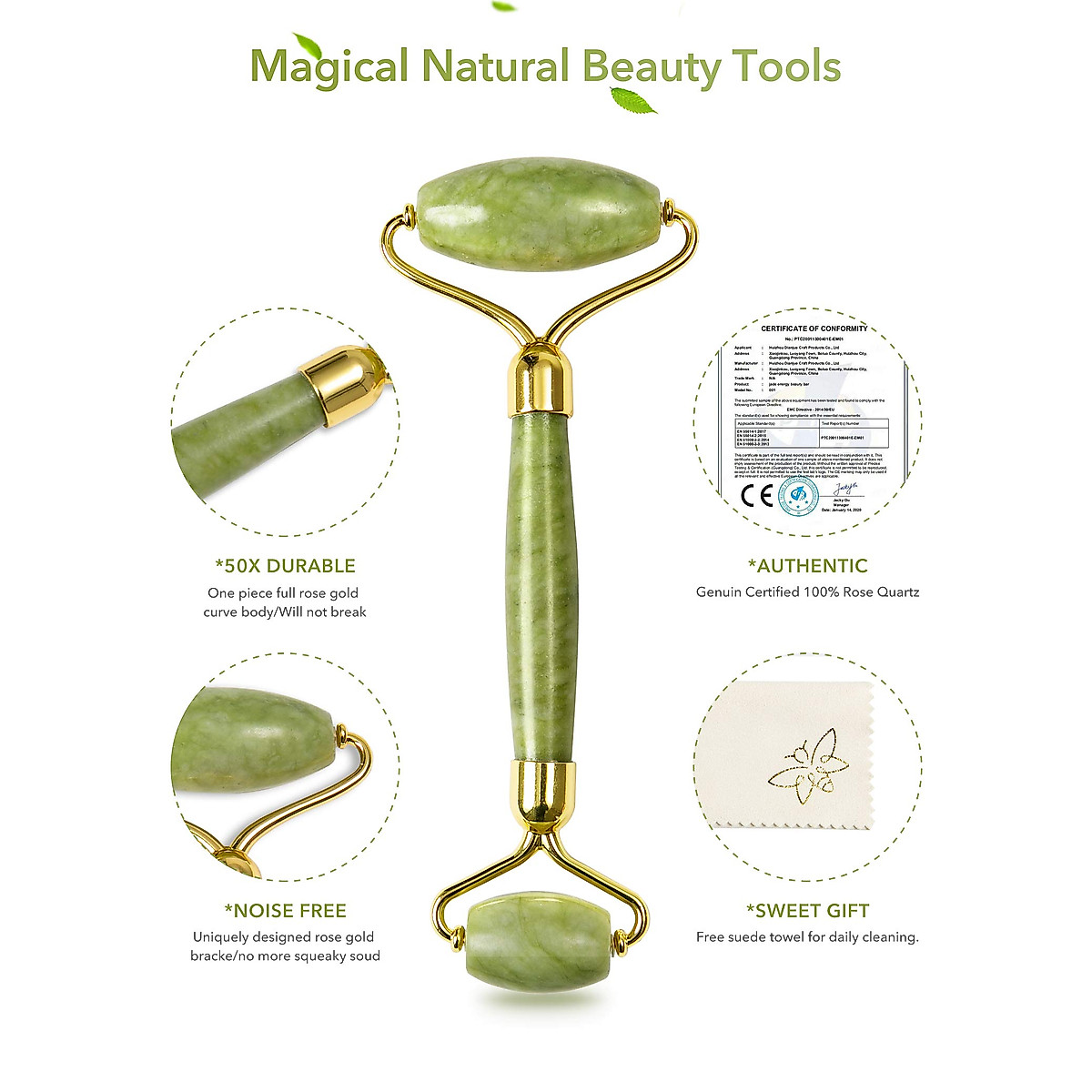HANABEE Authentic Jade Roller for Face Gua Sha Facial Tools Face Roller Skin Care Facial Roller for Puffiness -Jade