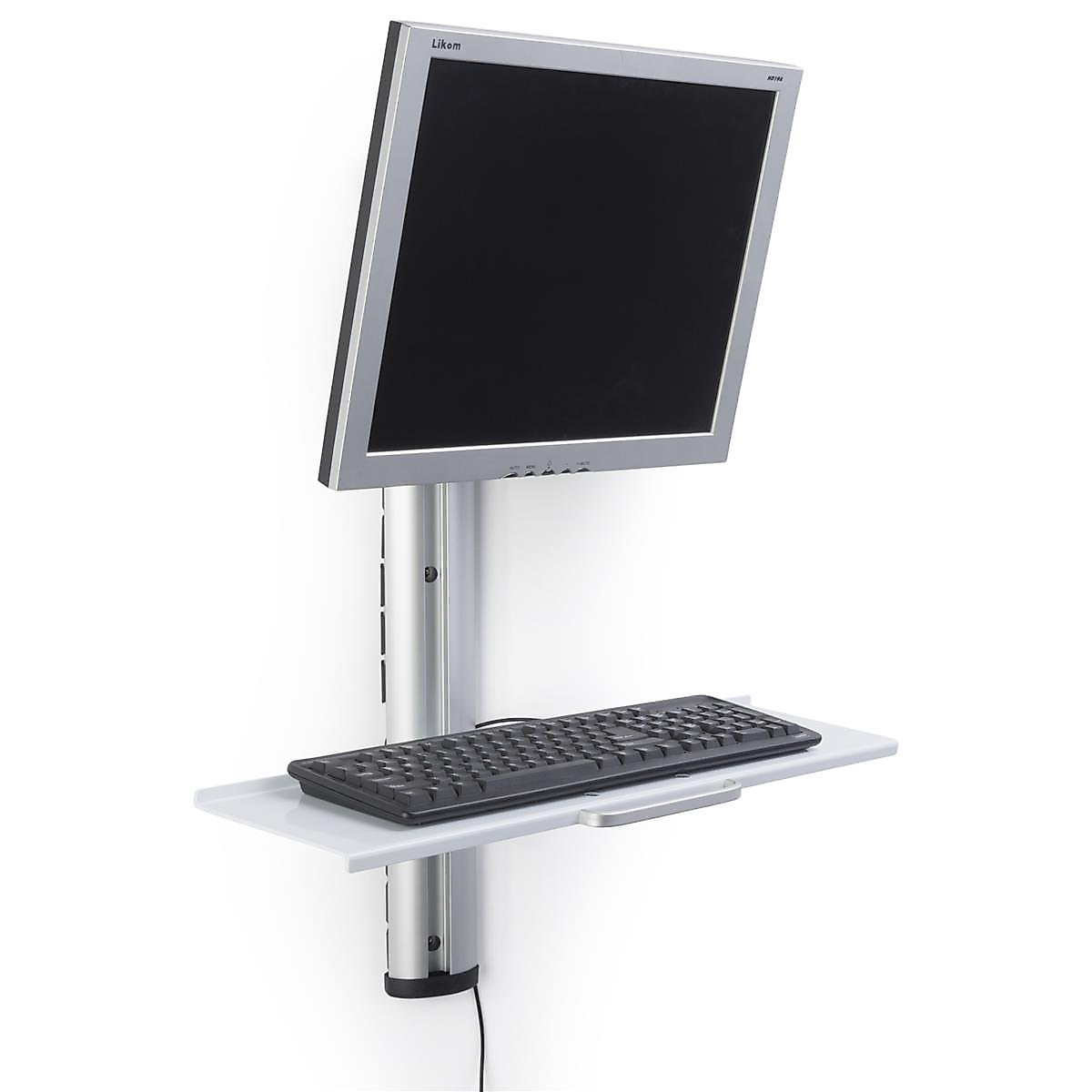 Displays2go Adjustable Monitor Display for Wall Mounting, Adjustable Height, Aluminum Build – Silver, White (VMSSWWM27)
