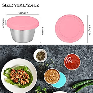 Bayrouth 6Pack 2.4oz Small Condiment Containers with Lids,Salad Dressing Container To Go,Stainless Steel Sauce Container With Leakproof Silicone Lids,Small Dipping Sauce Cups With Lids
