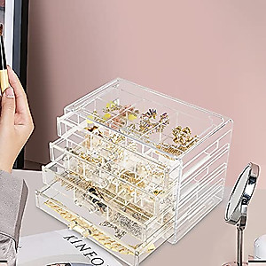 Weiai Acrylic Jewelry Box 4 Drawers, 72 Grids Clear Jewelry Organizer with Adjustable Dividers, Large Capacity Earring Ring Gift Boxes