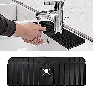 homfanseec Kitchen Sink Splash Guard, Silicone Faucet Handle Drip Catcher Tray, Reusable Faucet Absorbent Mat for Kitchen Sink, Faucet Splash Catcher Kitchen Guard for Faucet Black