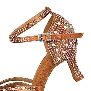 TINRYMX Latin Dance Shoes Women Rhinestones Tango Salsa Performance Ballroom Party Dance Shoes,YCL506-Bronze-7.5,US 8