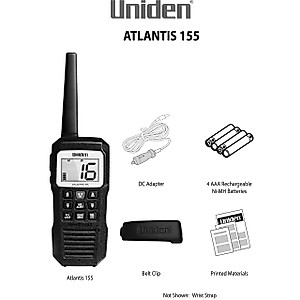 Uniden Atlantis 155 Handheld Two-Way VHF Marine Radio, Floating IPX8 Submersible Waterproof, Dual-Color Screen, All USA/International/Canadian Marine Channels, NOAA Weather Alert, 10 Hour Battery