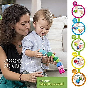 Lalaboom My First Step-by-Step Developmental Sensory 25 Piece Character Bead Activity Set – Pop, Twist, Mix, Stack, and Lace — Montessori Method STEM Focus – Dishwasher Safe - Ages 10 Months+ - BL320
